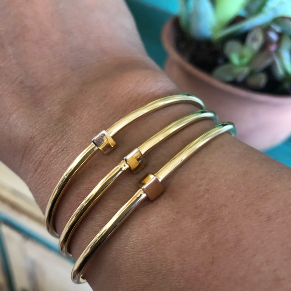 J. Crew | Jewelry | 3 Gold J Crew Cuff Bracelets Wtriangle | Poshmark